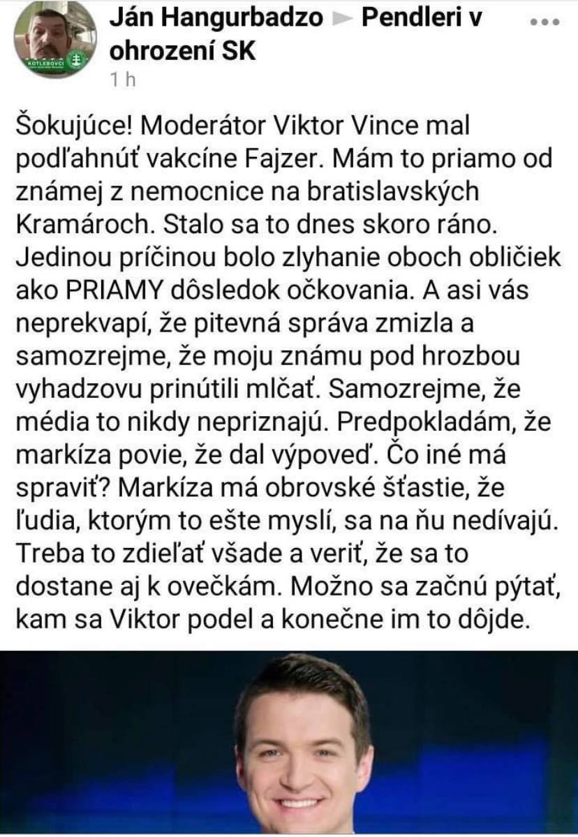 Viktor Vincze mal umrieť na zlyhanie obličiek spôsobené vakcináciou: Ovečky, večer za mňa ...